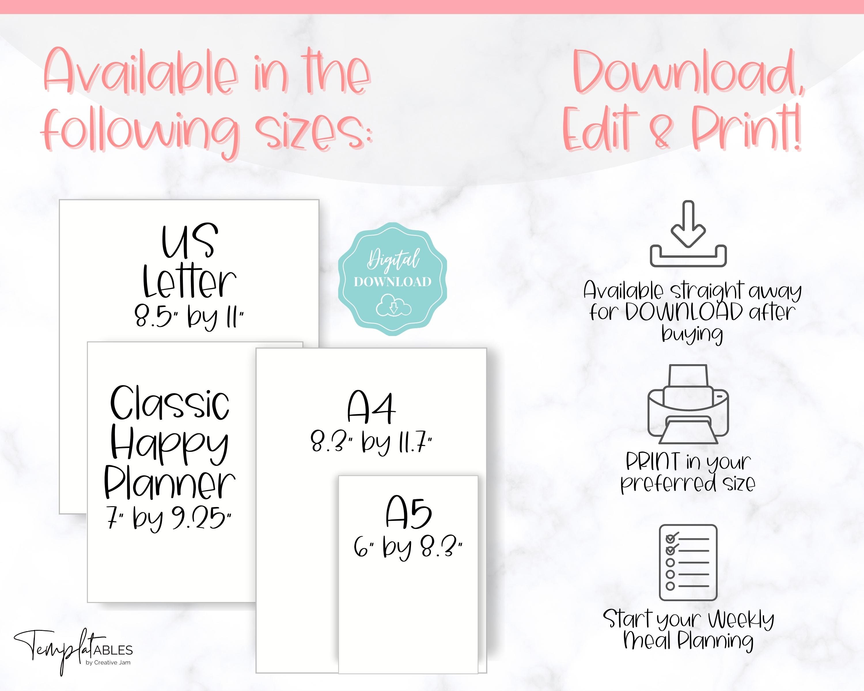 Colorful Meal Planner Printable, Weekly Food Diary, Meal Tracker, Food ...