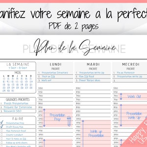 FRENCH Weekly Planner Printable, Français, Hourly Planner, Plan De La ...