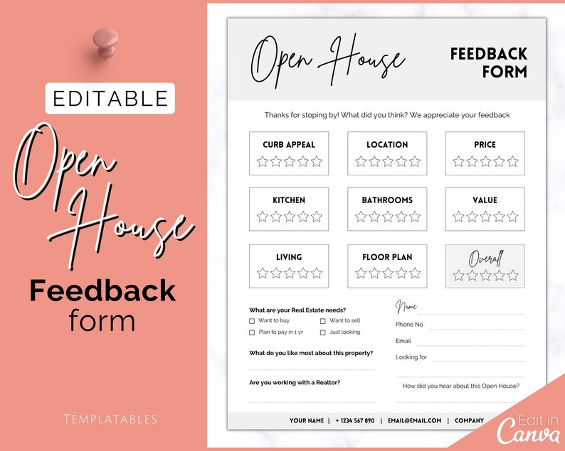 EDITABLE Open House Feedback Form Open House Template for - Etsy