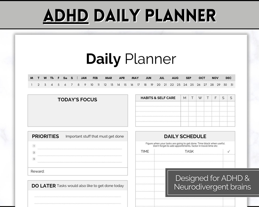 ADHD Daily Planner for Adults, Neurodivergent, Brain Dump Template ...