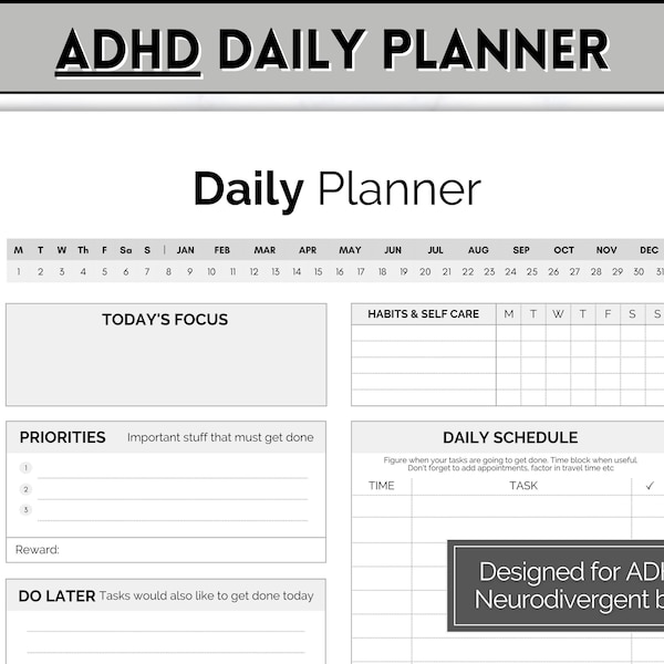 ADHD Daily Planner Printable, Hourly Planner, Organized Planner, ADHD ...