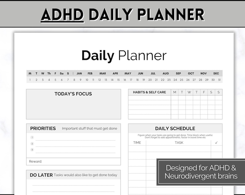 Adult ADHD Planner Printable Daily Planner to Do List - Etsy