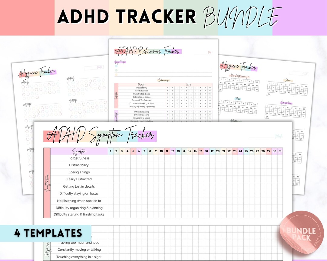 ADHD Tracker BUNDLE! Monthly Symptom Tracker, Behavior Tracker, Hygiene ...