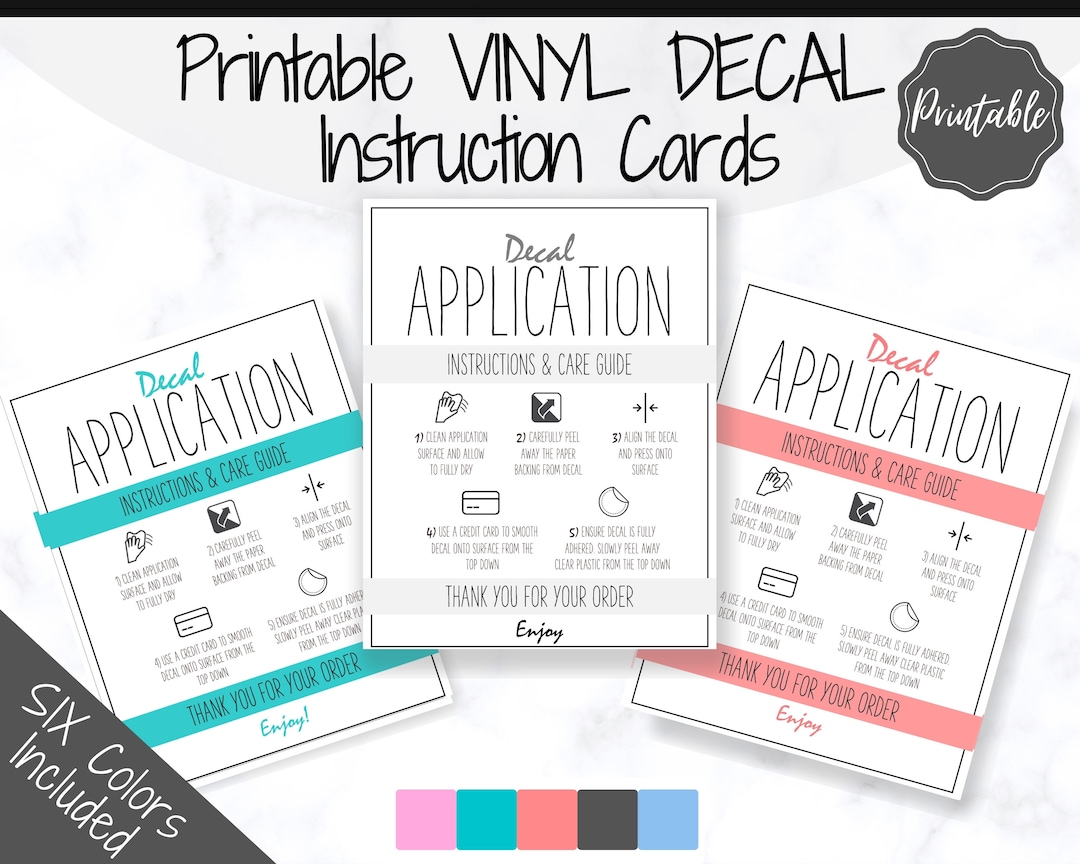Decal Application Instructions, Printable Vinyl Care Card, Decal Order ...