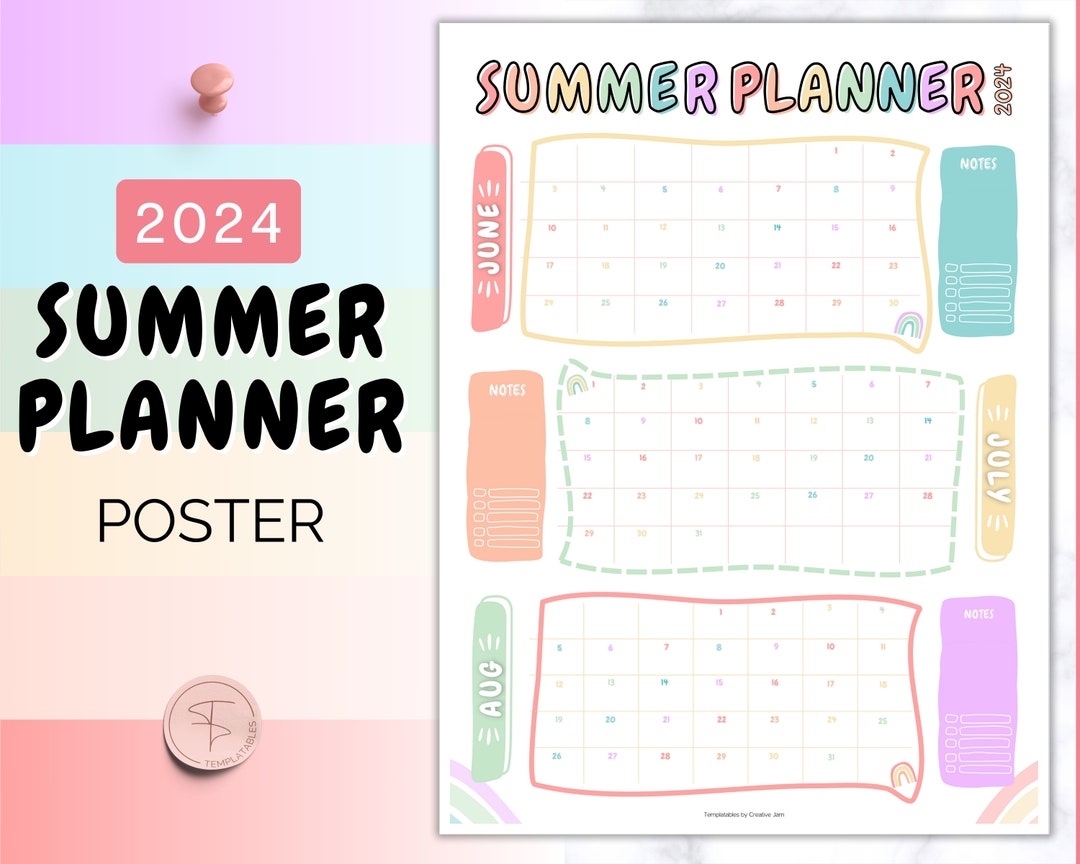 COLORFUL Summer Planner, 2024 Kids Summer Calendar, Summer Countdown ...