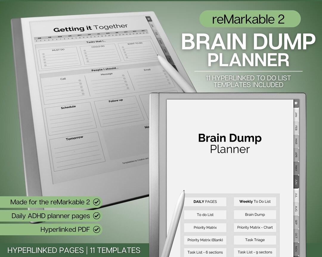 Remarkable 2 Template, Digital Brain Dump Planner, to Do List Printable ...