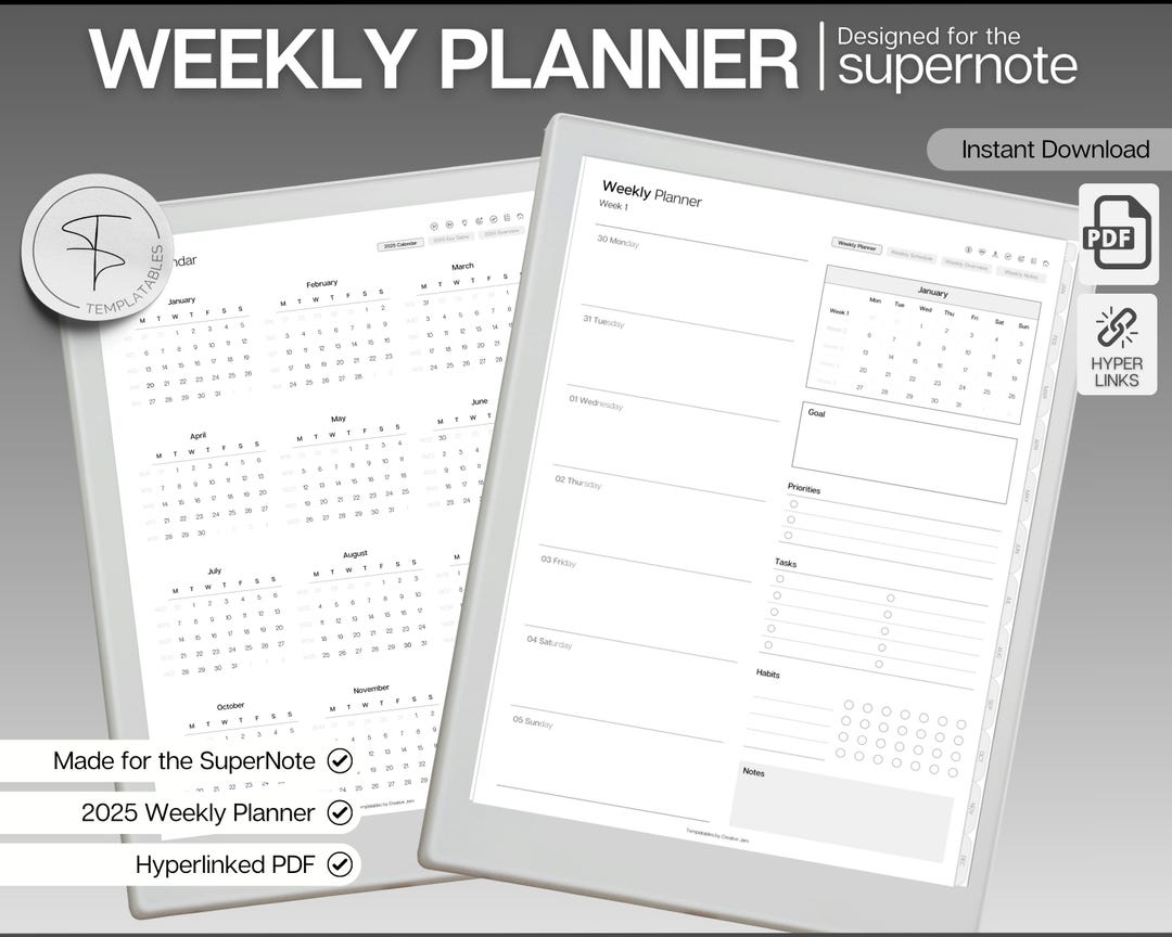 Template for Supernote, 2025 WEEKLY Planner, Supernote Template ...