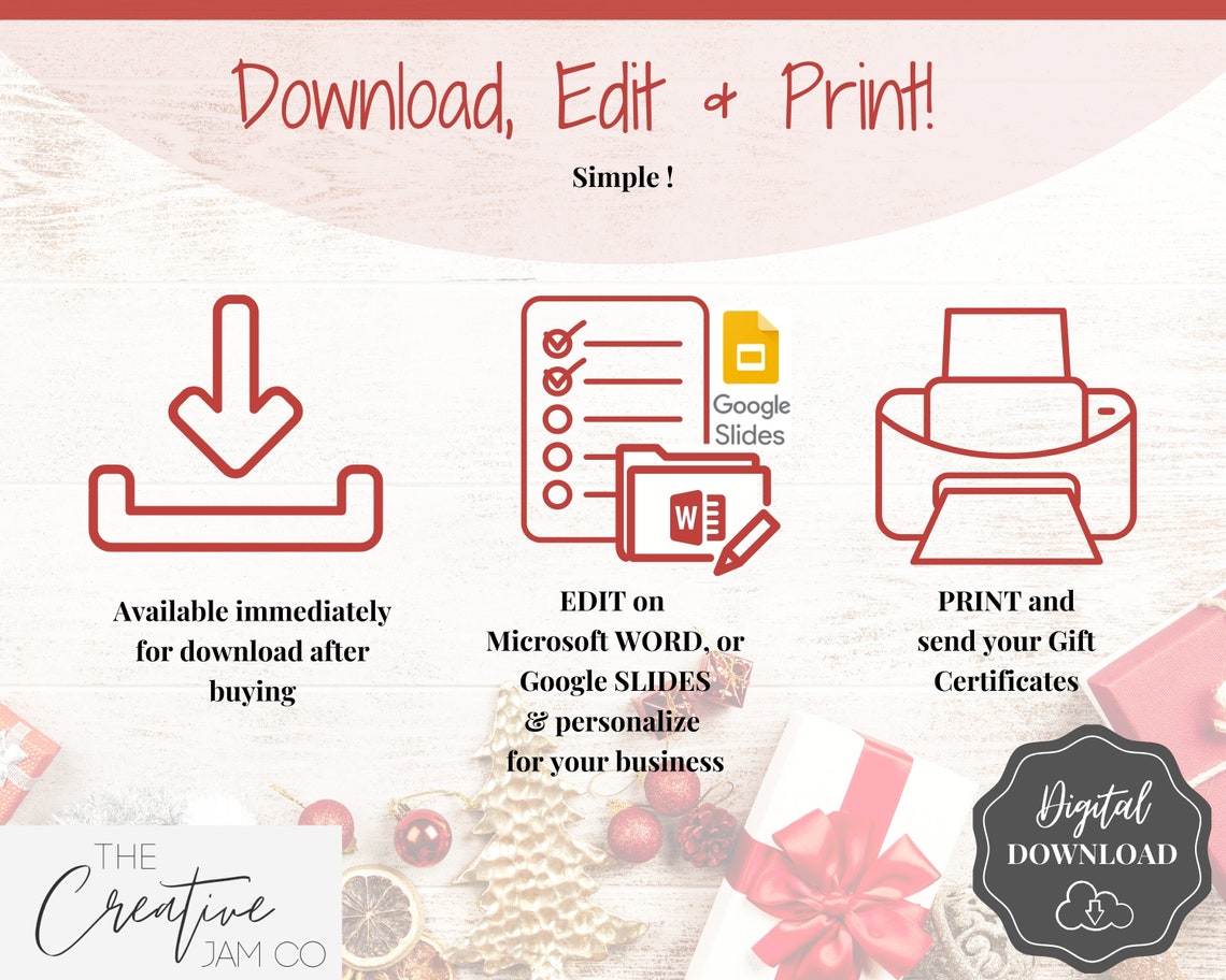 Gift Certificate Template & Thank You Card. Editable CHRISTMAS - Etsy