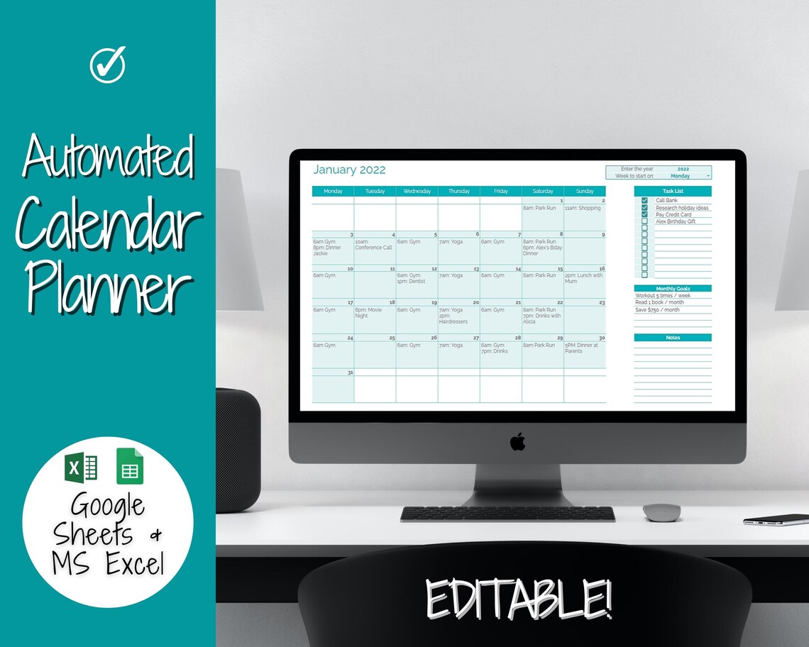 EDITABLE Monthly Calendar Monthly Planner Template Automated - Etsy