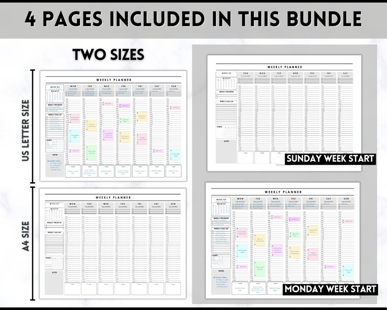 EDITABLE Weekly Planner Printable, Daily Hourly Planner, Weekly ...