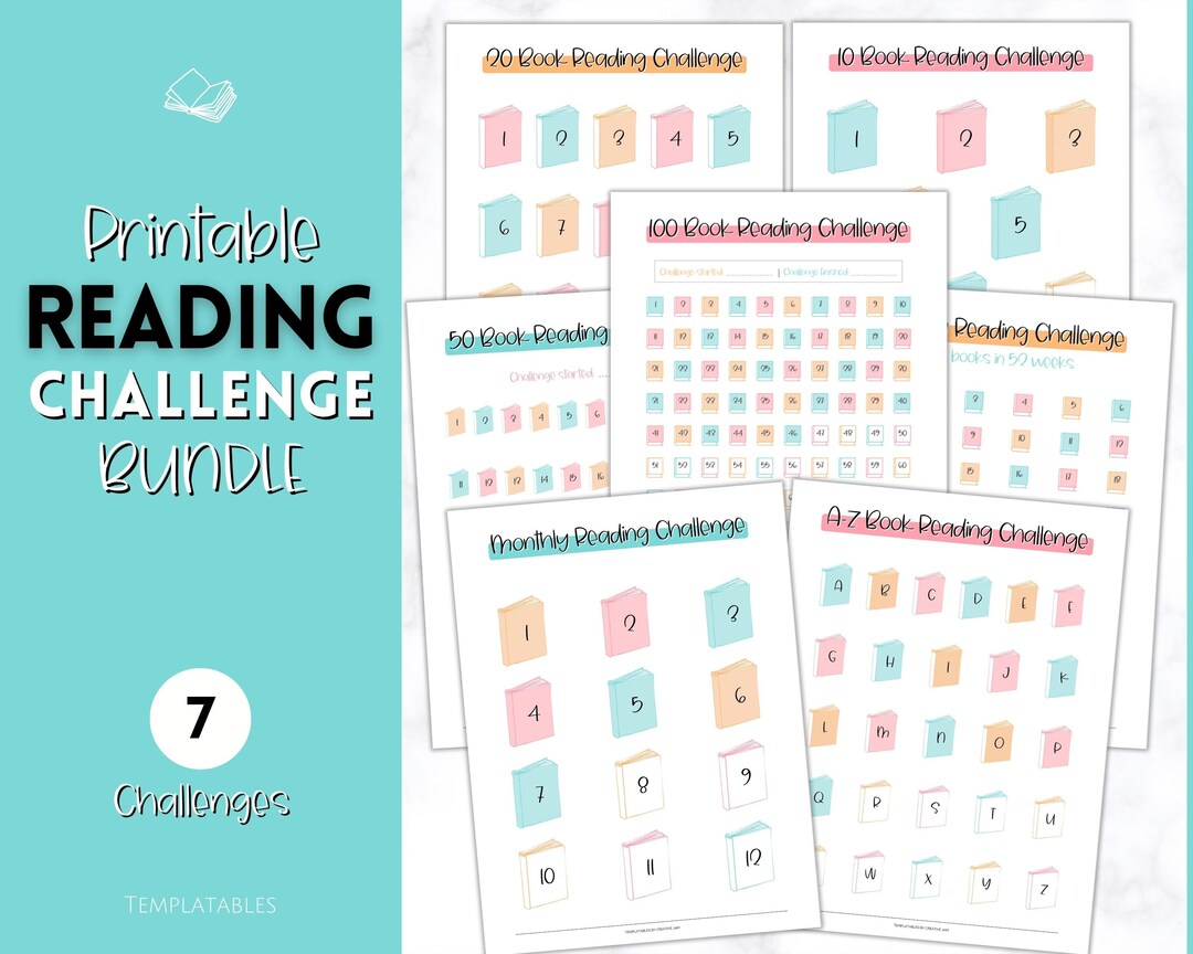 Book Challenge BUNDLE, Reading Challenge Printables, 52 Weeks, 100 ...