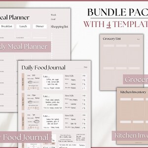Boho Meal Planner Printable BUNDLE, Weekly Food Diary, Meal Tracker ...