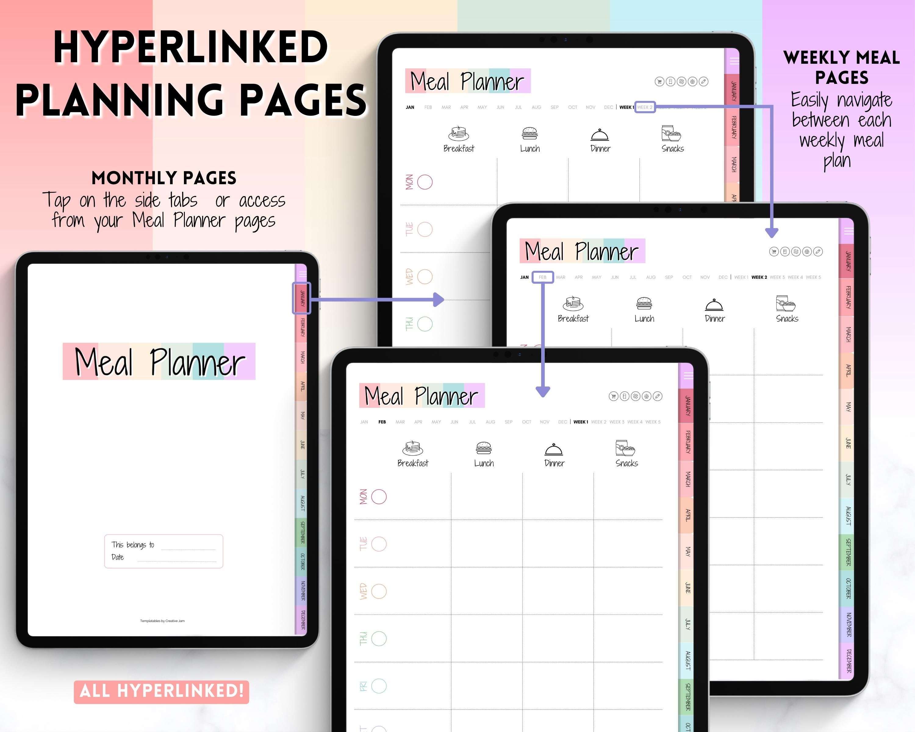 Colorful Weekly Meal Planner, Digital Meal Planner, Meal Plan Template ...