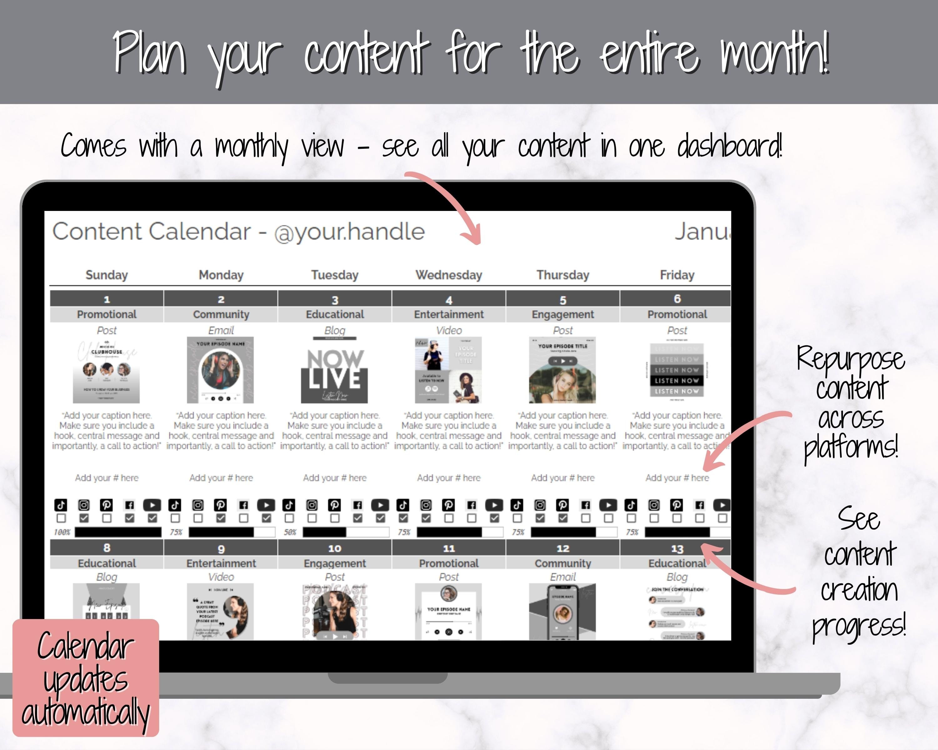 30 Day Content Calendar, Editable Social Media Planner, Google Sheets ...
