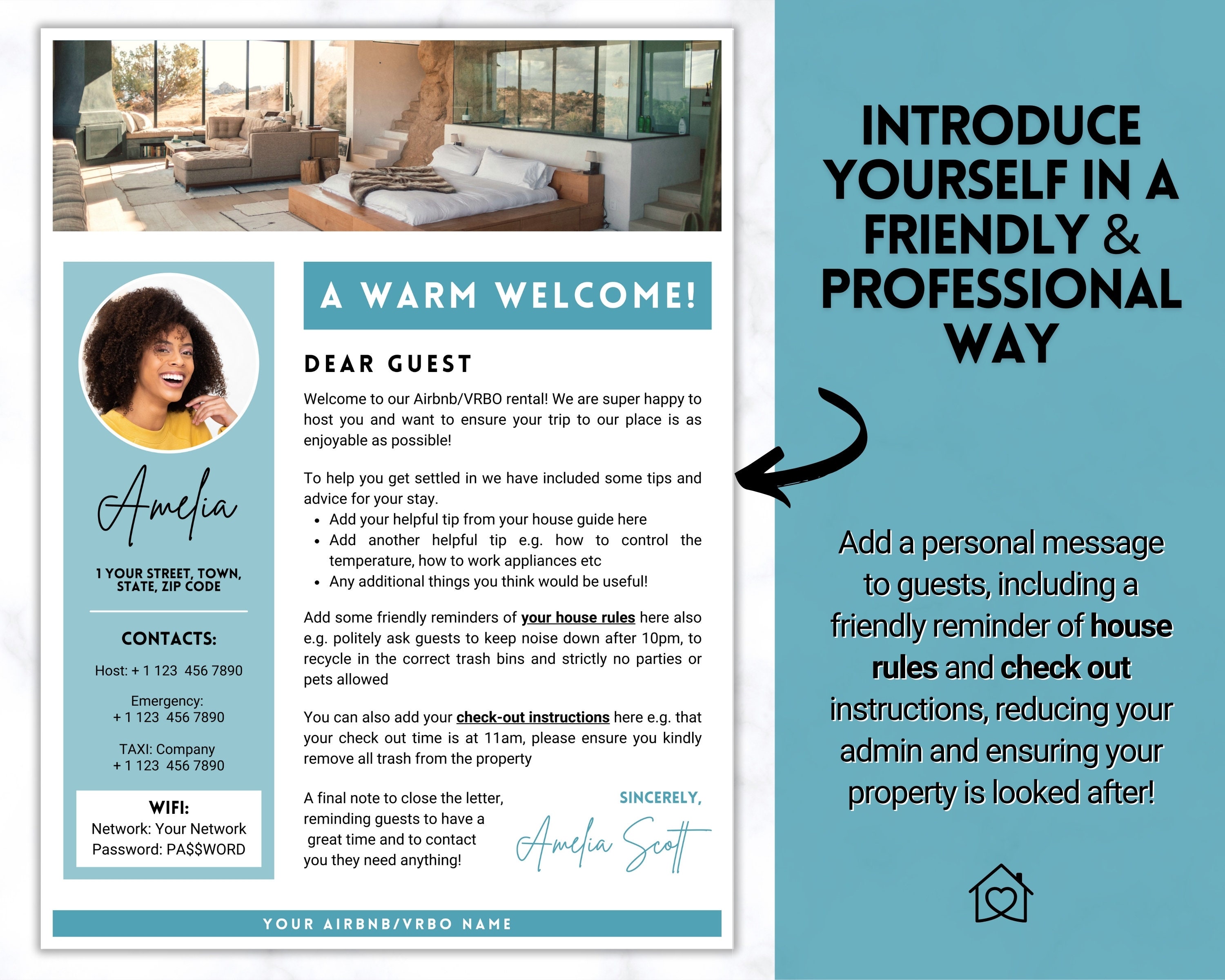 Airbnb & VRBO Welcome LETTER Template Editable Canva Air Bnb - Etsy UK