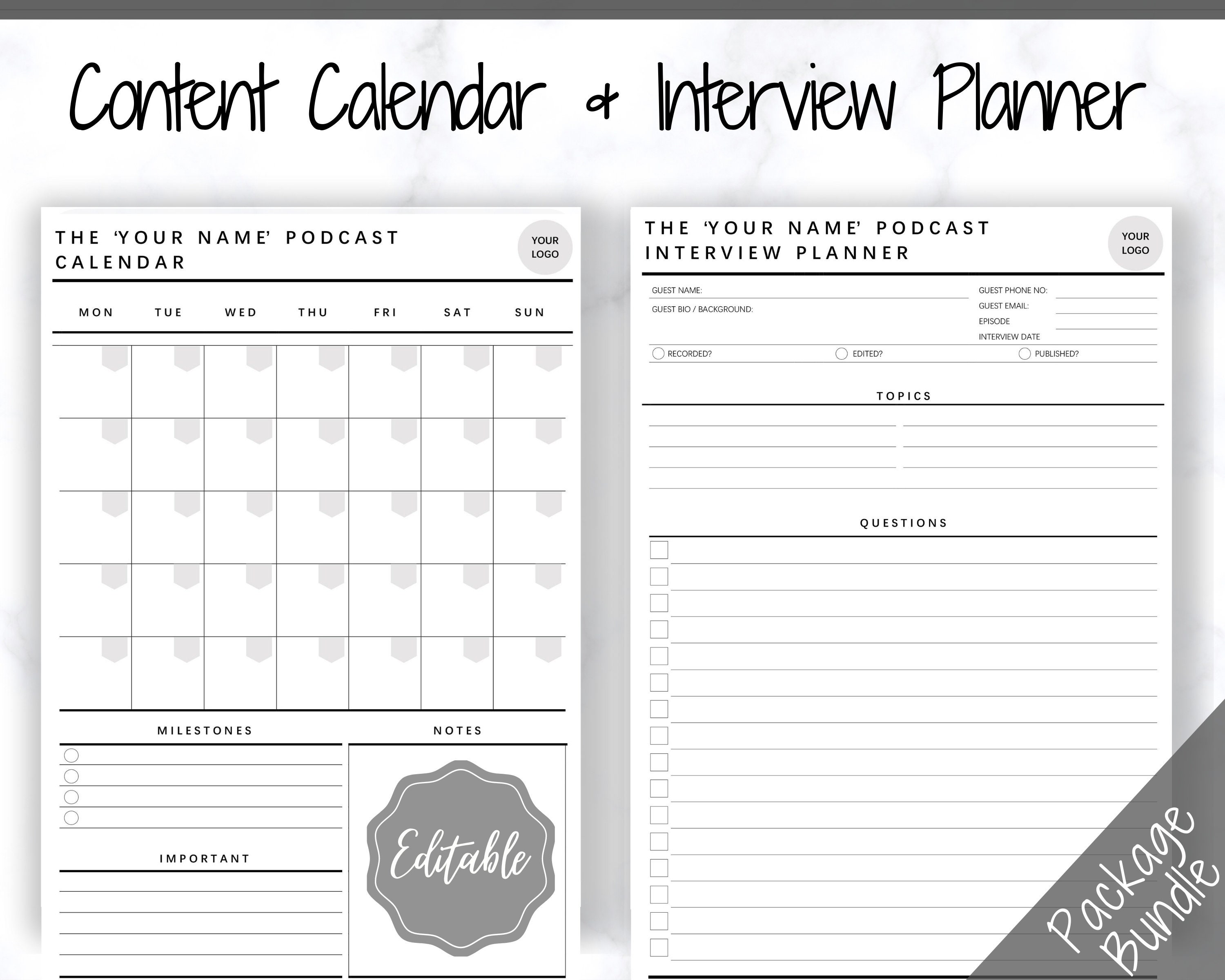 Podcast Planner Editable BUNDLE Pack. Podcast Template | Etsy UK