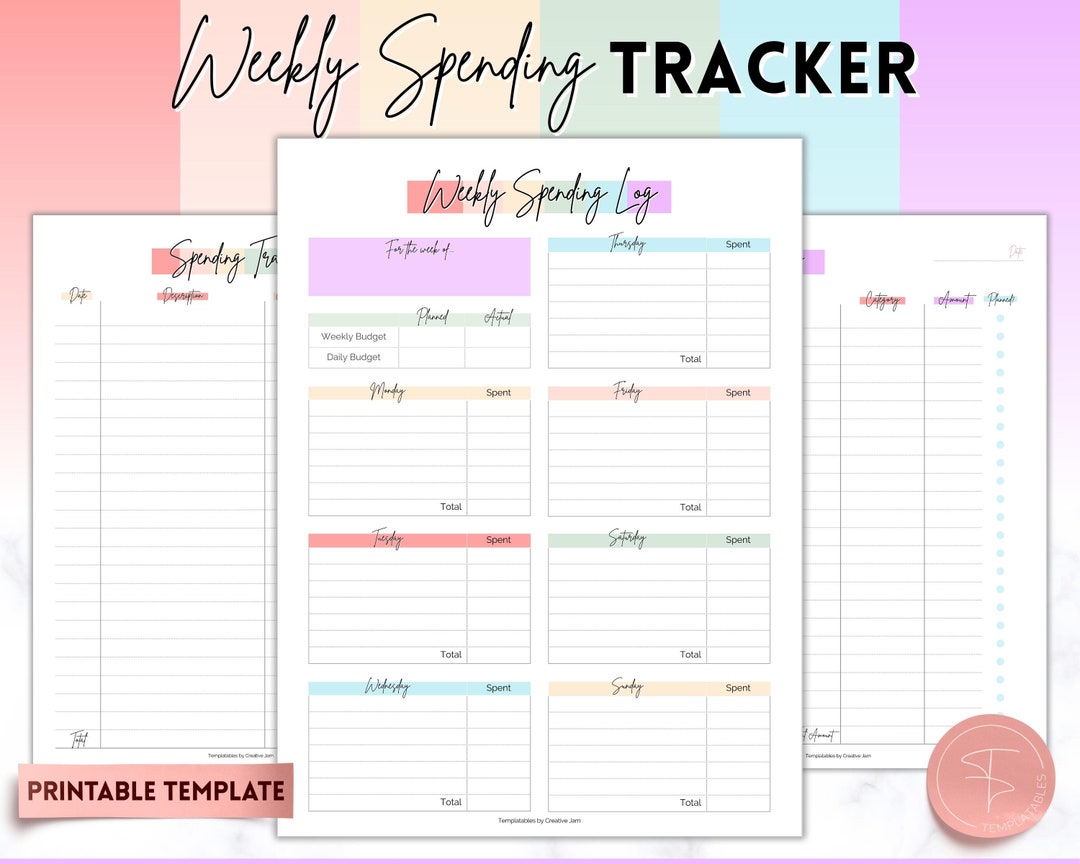 Weekly Spending Tracker, Printable Spending Log, Weekly Budget Planner ...