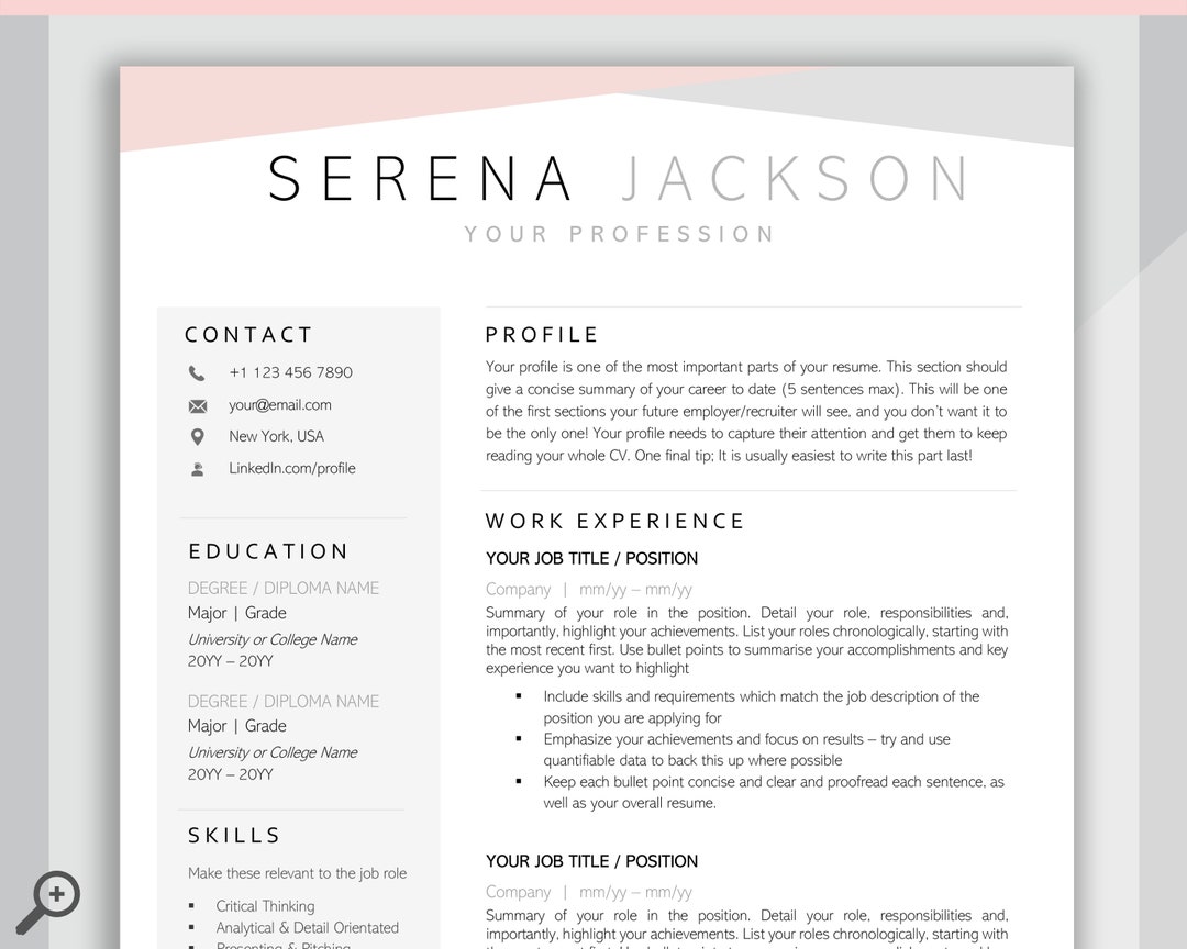 ONE Page Resume Template Word. CV Template Professional, Cv Design ...