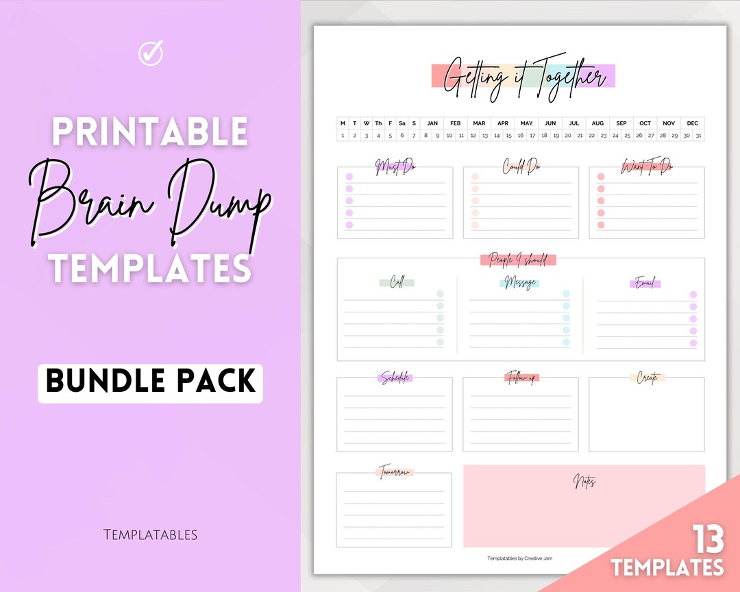 Brain Dump Printable BUNDLE, to Do List, ADHD Planner, Daily Template ...