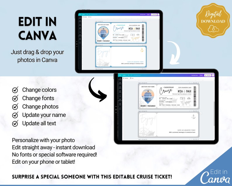 EDITABLE Cruise Ticket Template, CRUISE Boarding Pass, Cruise Ticket ...