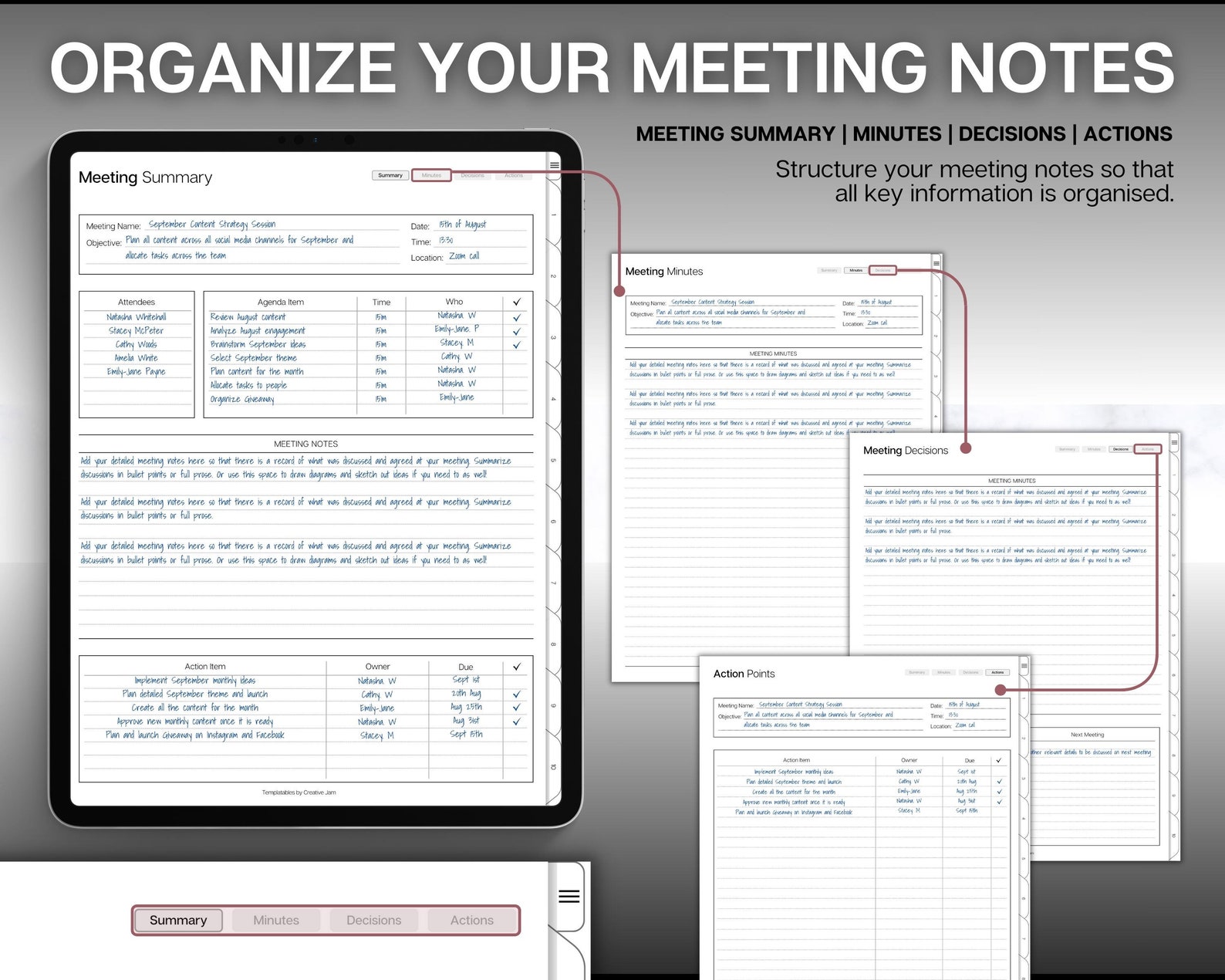 Digital Meeting Minutes Template, Editable Meeting Notes, Digital ...
