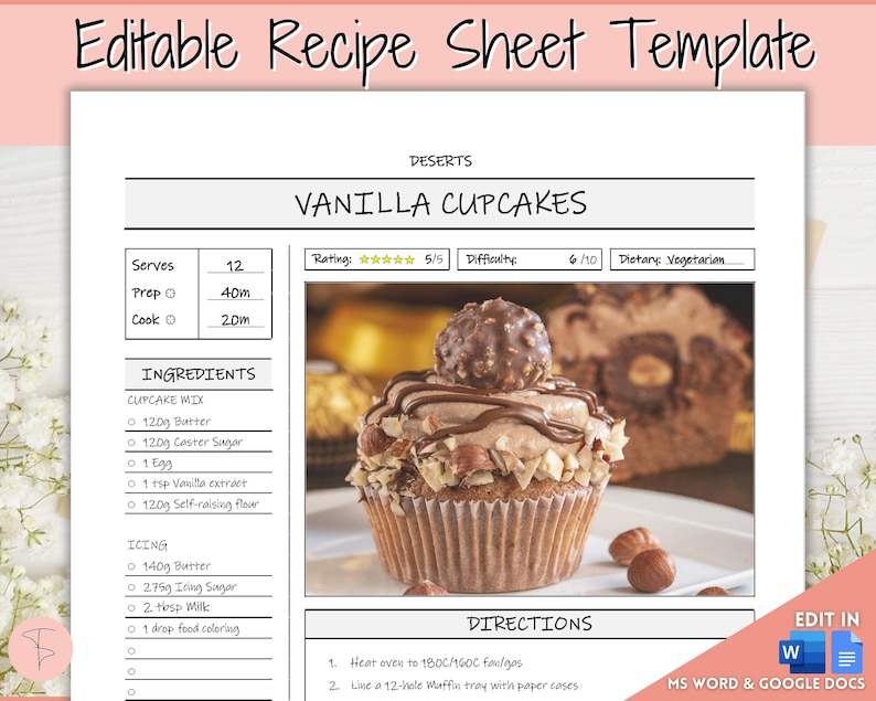 Recipe Book Template, EDITABLE Recipe Sheet Template, Recipe Cards ...