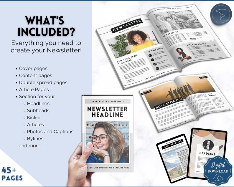 EDITABLE Newsletter Template 45 Canva Templates Monthly - Etsy Canada