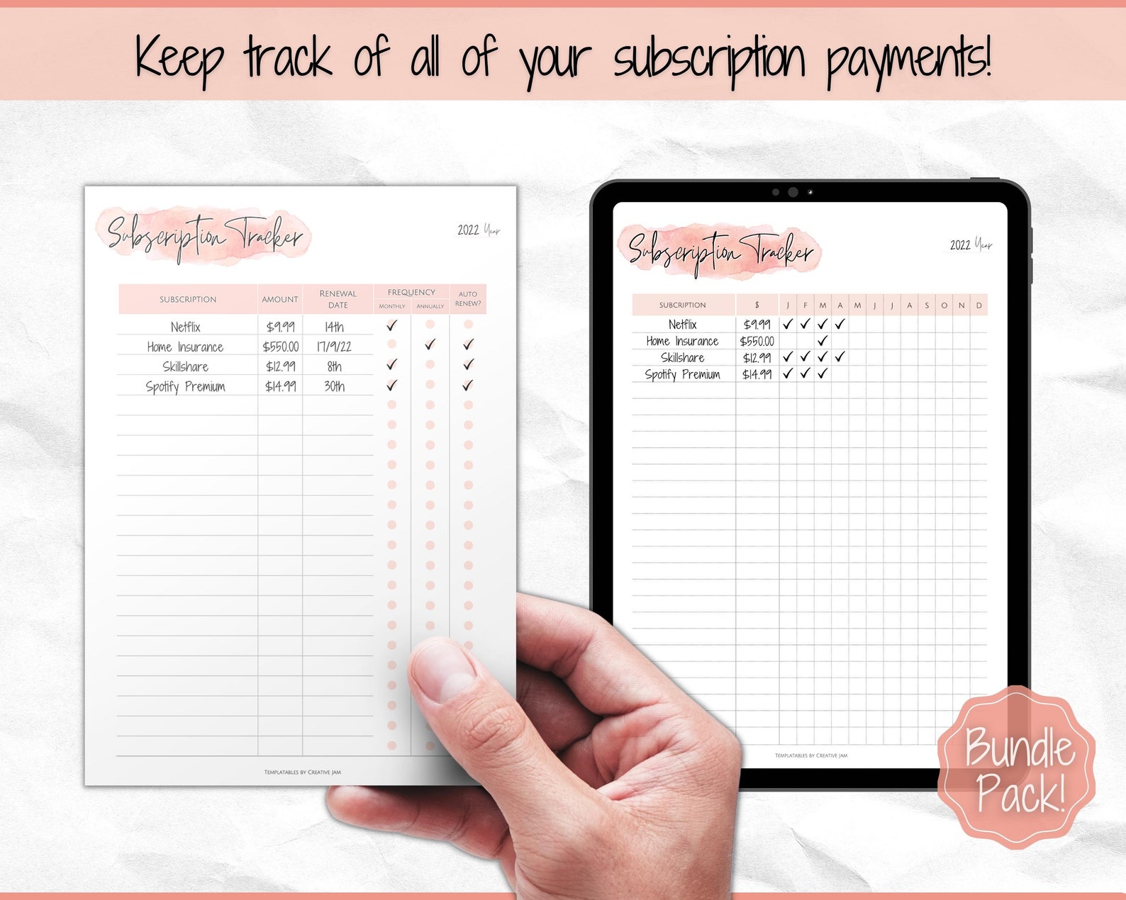 SUBSCRIPTION Tracker Printable Expense Tracker Budget - Etsy