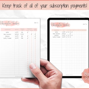 SUBSCRIPTION Tracker Printable, Expense Tracker, Budget Planner ...
