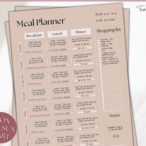 Boho Meal Planner Printable, Weekly Food Diary, Meal Tracker, Food ...