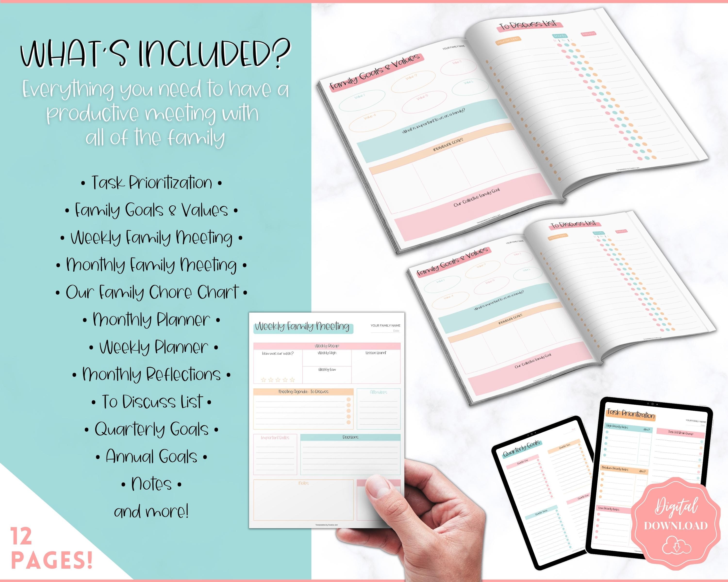 Family Meeting Guide, 12pg Printable Bundle With Meeting Agenda, Notes ...