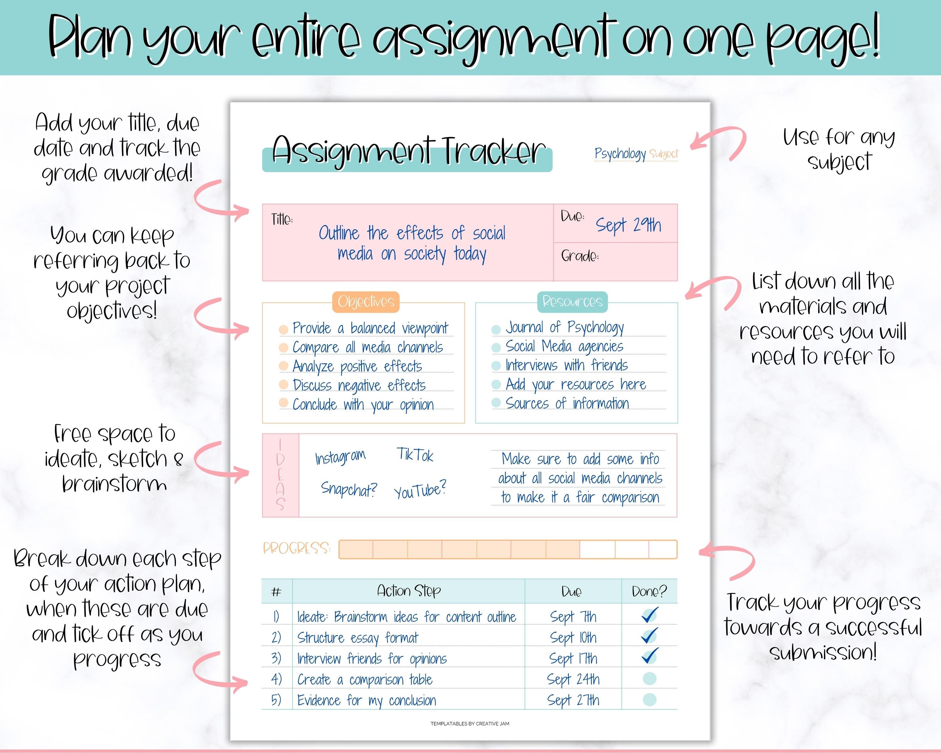 Assignment Planner BUNDLE Printable Assignment Tracker for - Etsy