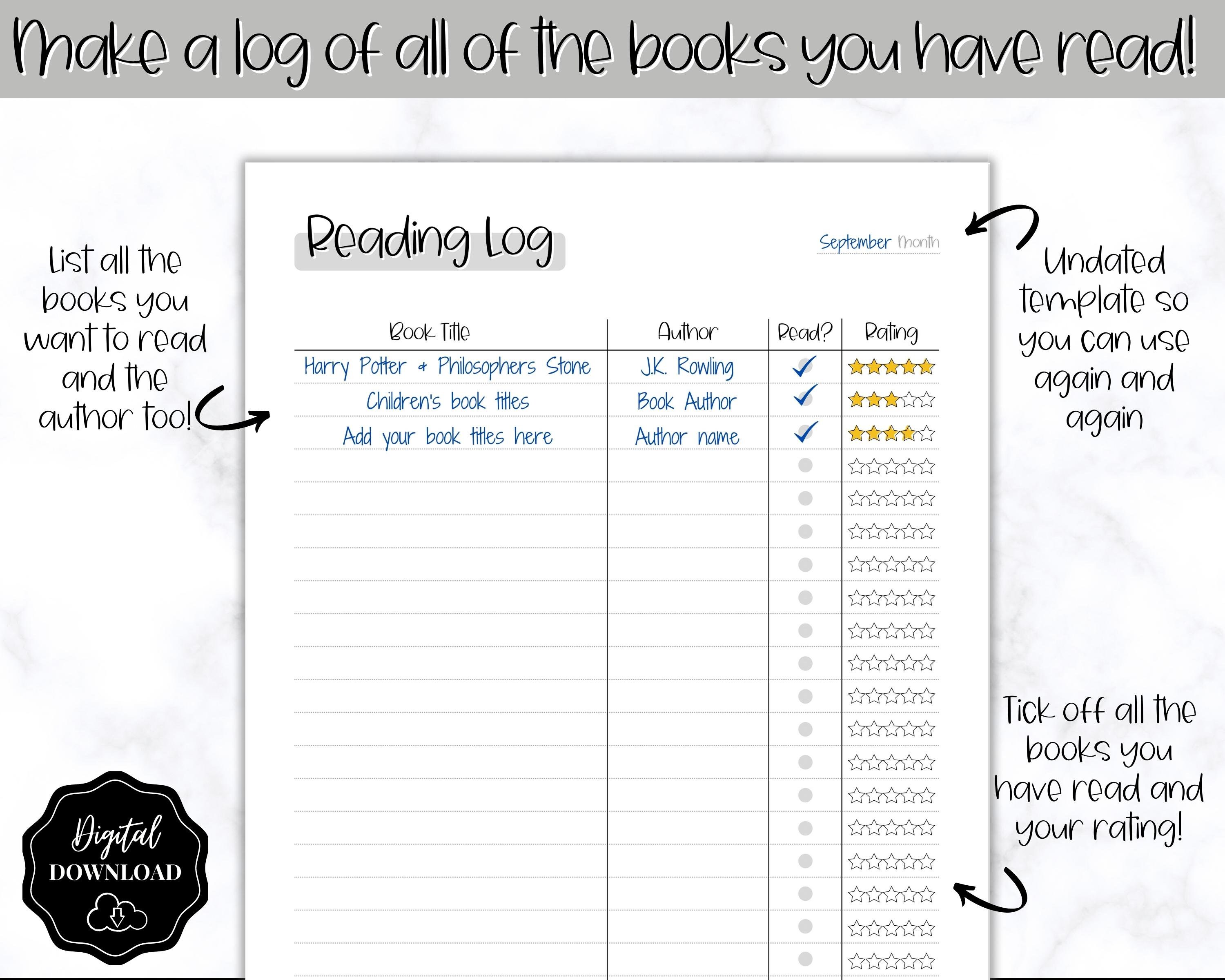 Kids Reading Log Reading List Printable Summer Reading - Etsy