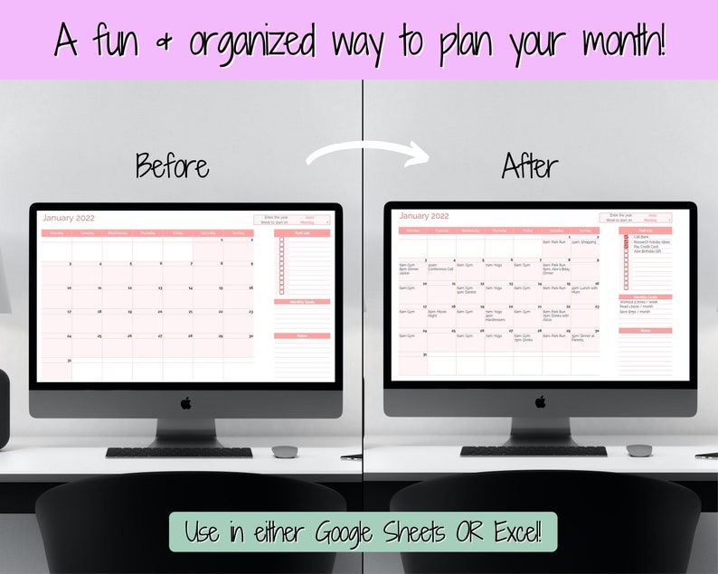 EDITABLE Monthly Calendar Monthly Planner Template Automated - Etsy