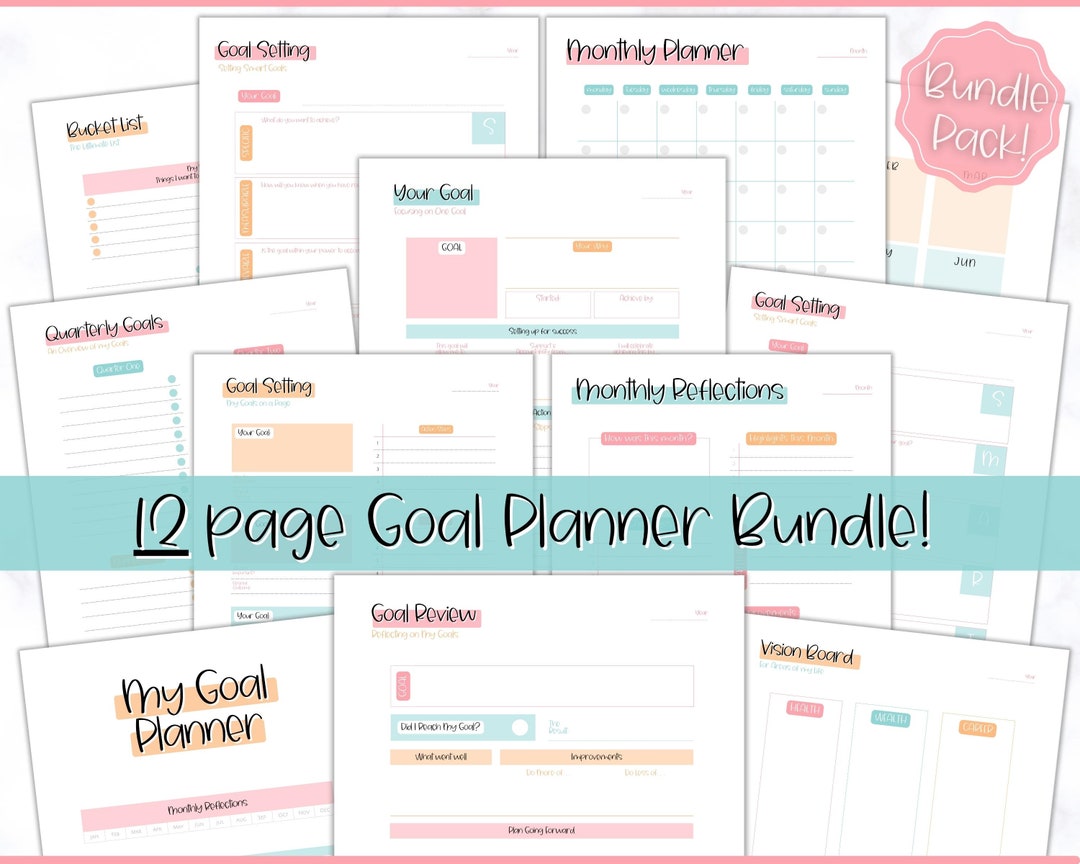 Goal Tracker Printable BUNDLE, 2024 Goals Planner, SMART Goal Setting ...