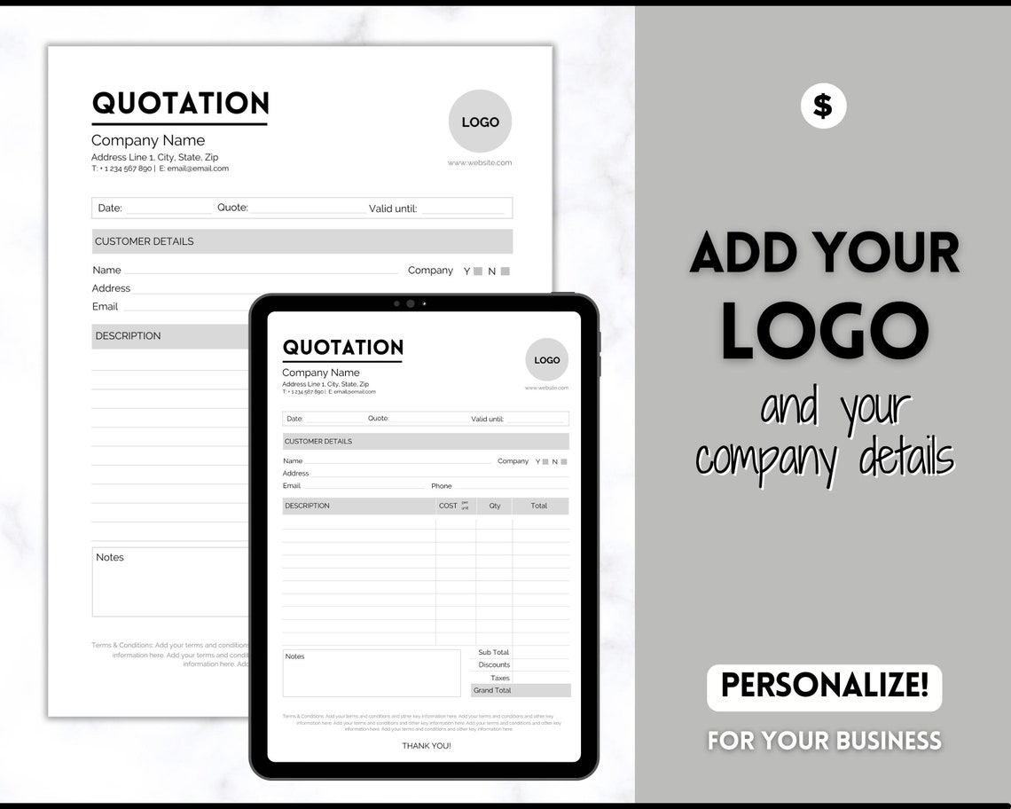 Quote Template EDITABLE Quotation Form Small Business - Etsy Singapore