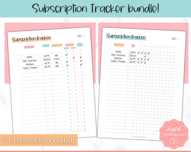 SUBSCRIPTION Tracker Printable Expense Tracker Budget - Etsy