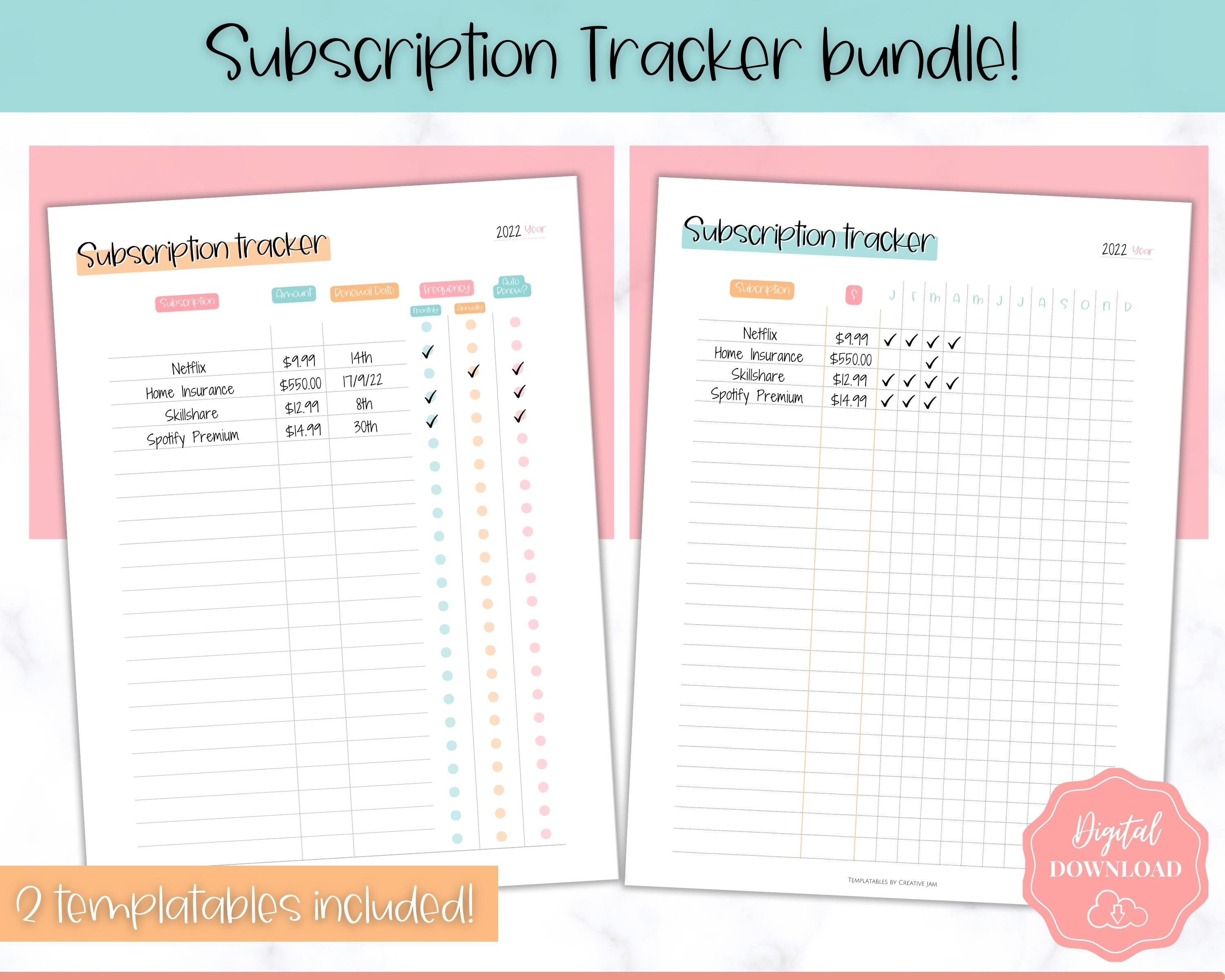Subscription Tracker Printable, Expense Tracker, Budget Planner ...