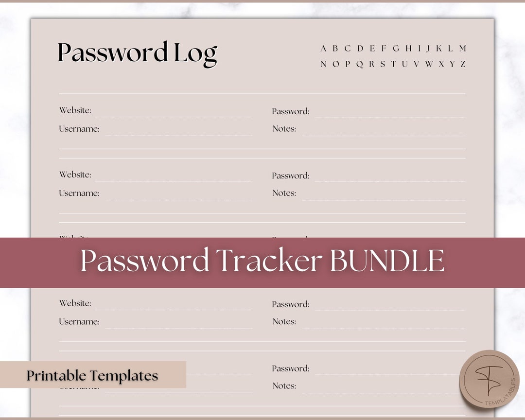 Password Log BUNDLE, 3 Printable Password Trackers & Organizers ...