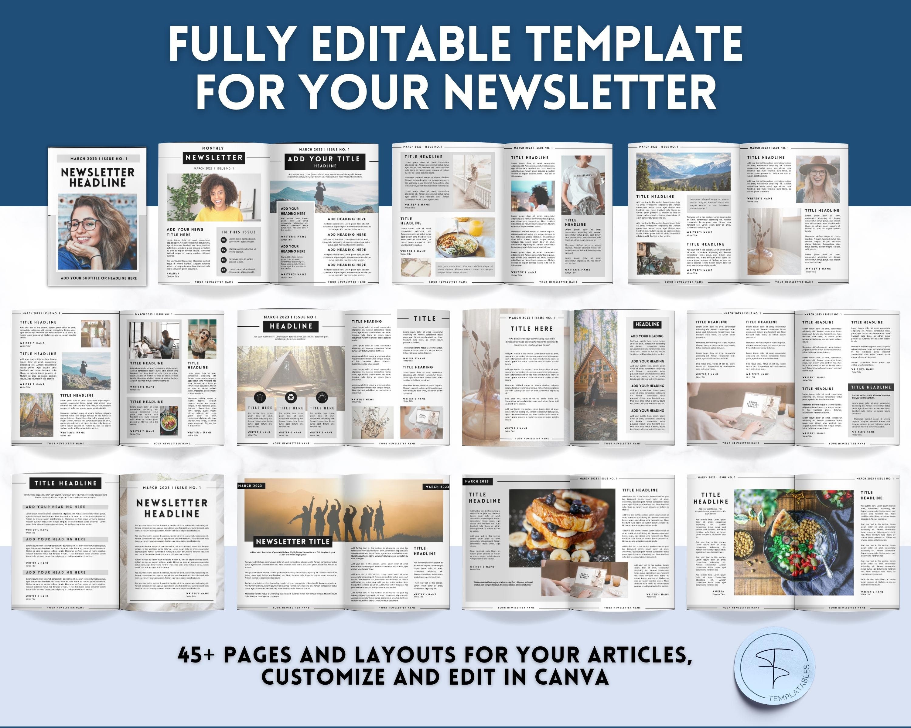 EDITABLE Newsletter Template 45 Canva Templates Monthly - Etsy Canada