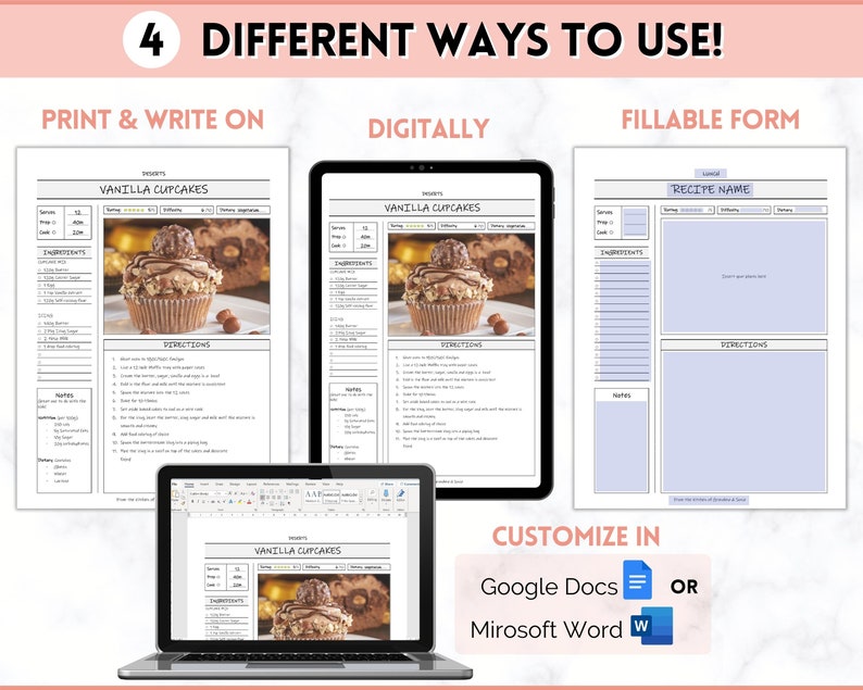 Recipe Book Template, EDITABLE Recipe Sheet Template, Recipe Cards ...