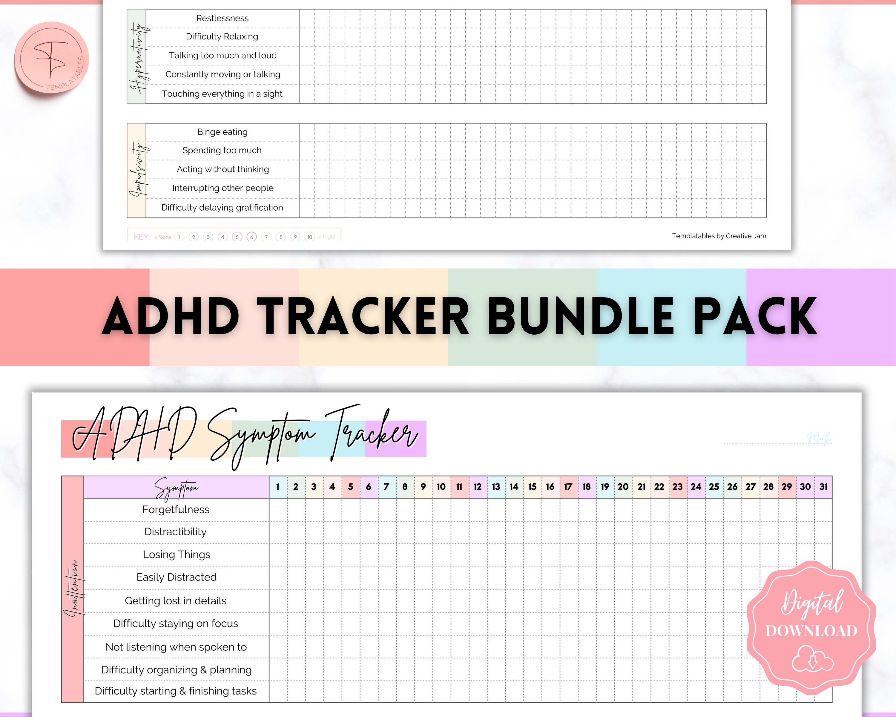 Printable ADHD Trackers for Adults! Monthly Symptom Tracker, Behavior ...