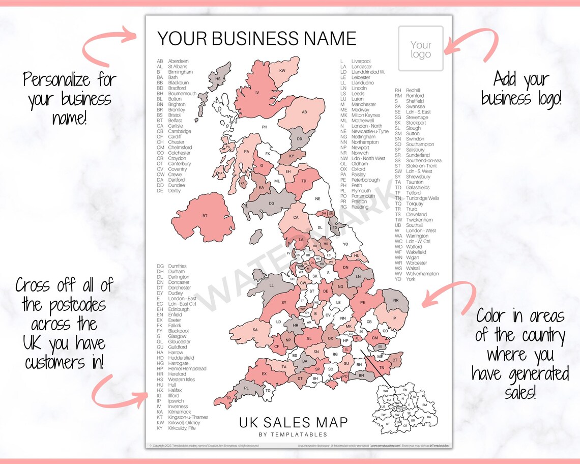 UK Postcode Sales Map, Business Sales Map, Color in Map, Etsy Sales ...