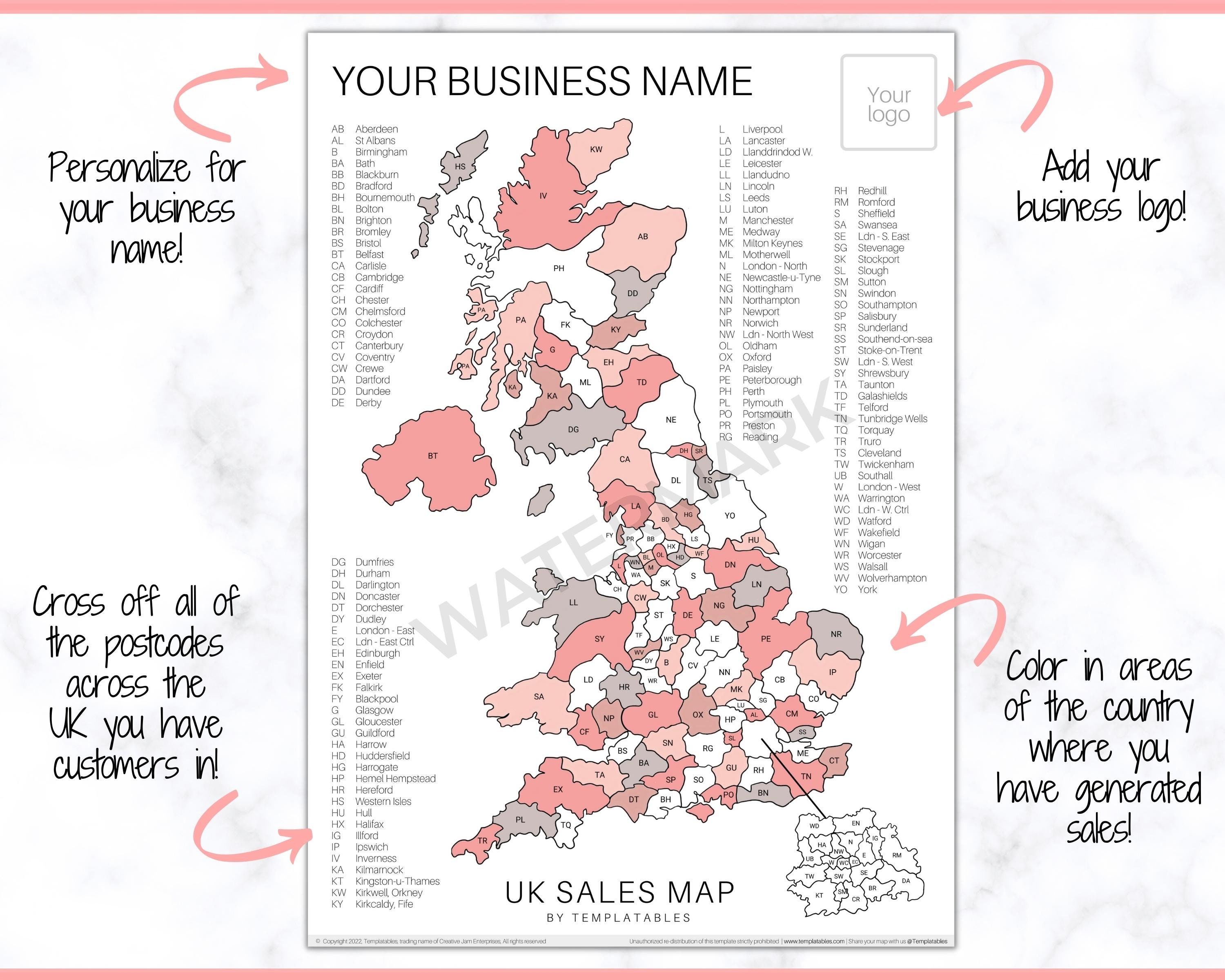 UK Postcode Sales Map, Business Sales Map, Color in Map, Etsy Sales ...