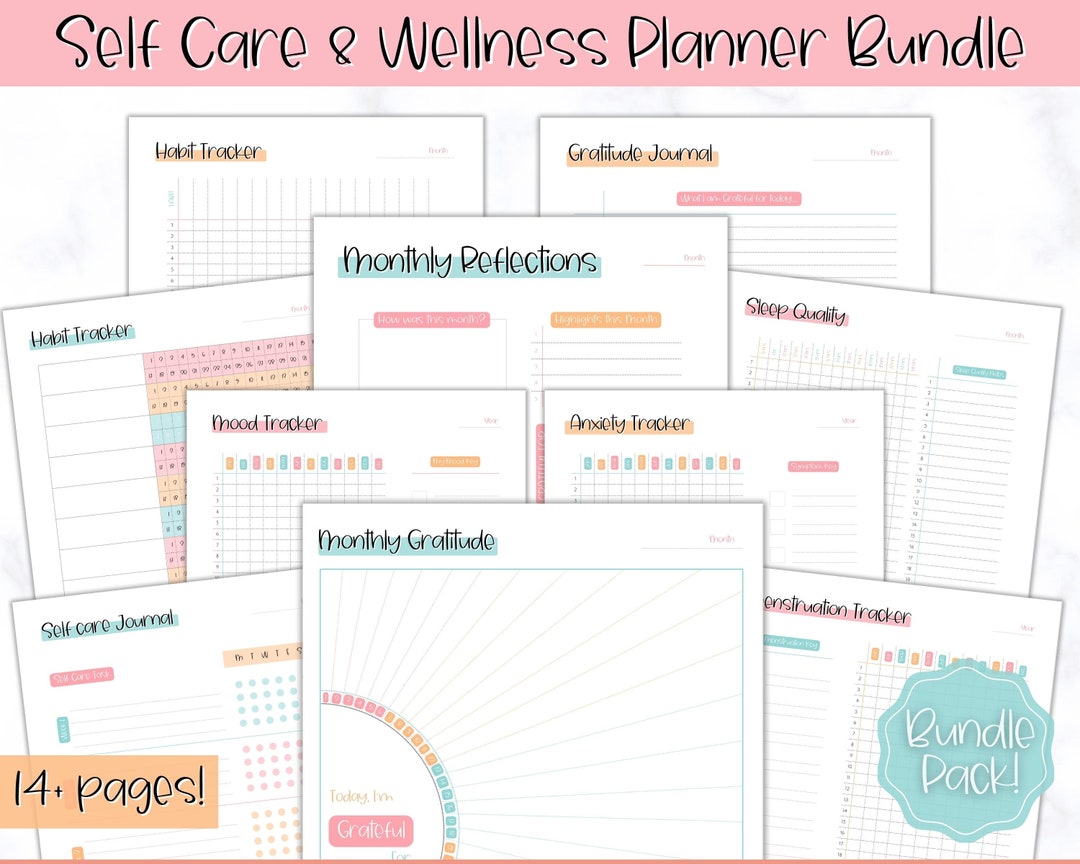 Wellness Planner & Self Care Journal BUNDLE, Printable Selfcare Tracker ...