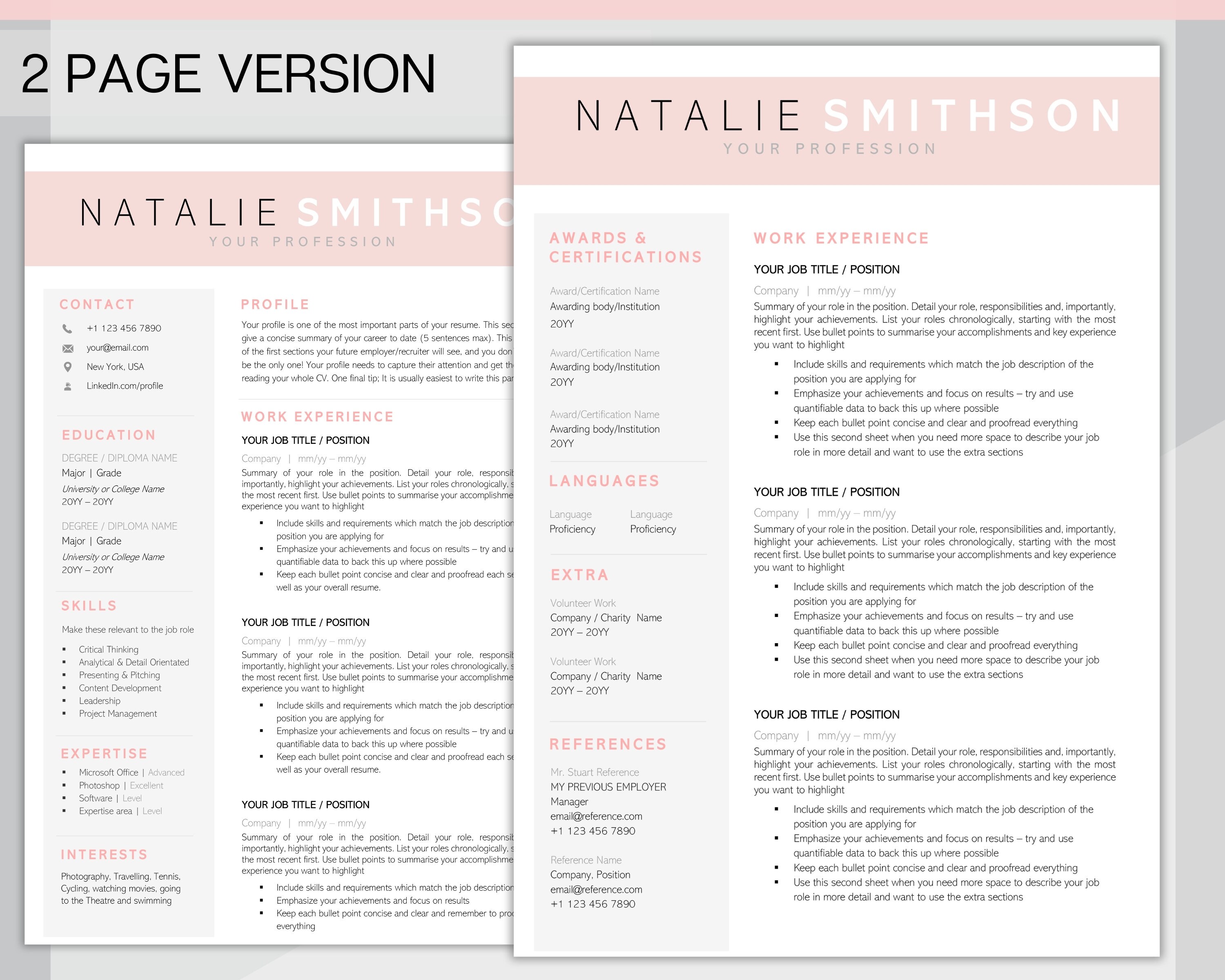 Teacher Resume Template Word. CV Template Professional Modern | Etsy
