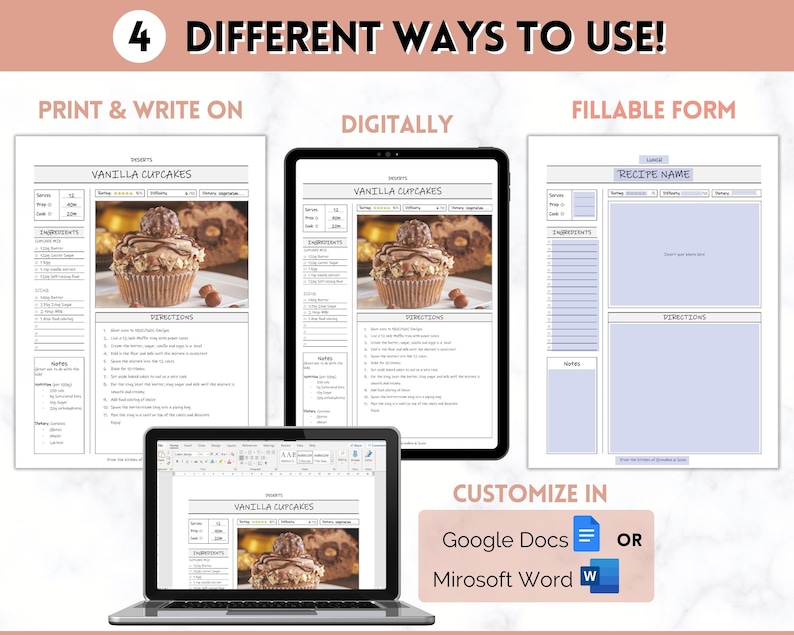 Recipe Book Template, EDITABLE Recipe Sheet Template, Recipe Cards ...