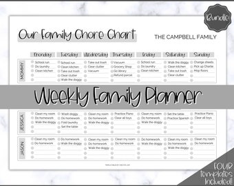 Family Chore Chart, Editable Family Planner Printable, Weekly Family ...