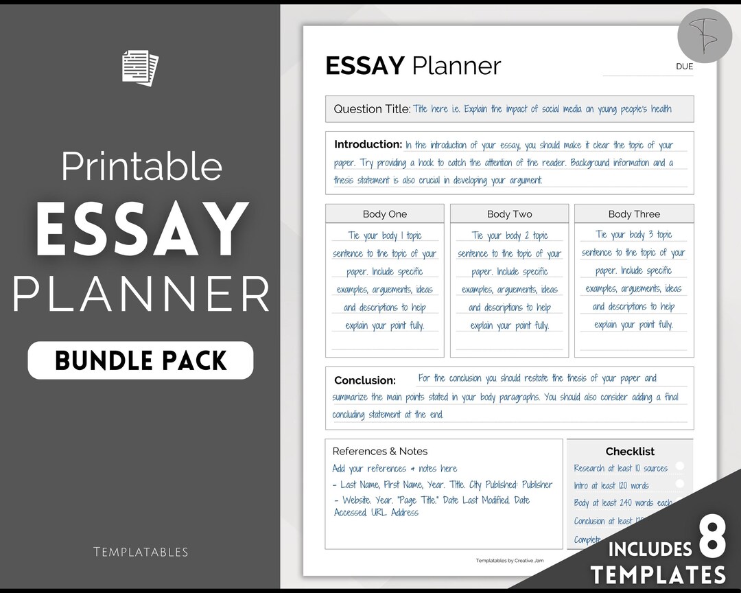 Printable Essay Planner BUNDLE for Students, Essay Writing Template ...