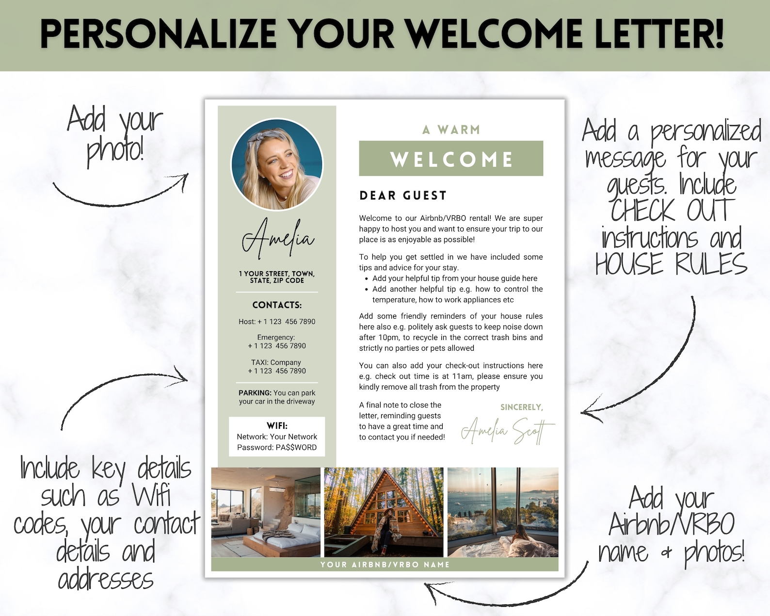 Airbnb & VRBO Welcome LETTER Template, Editable Canva Air Bnb House ...